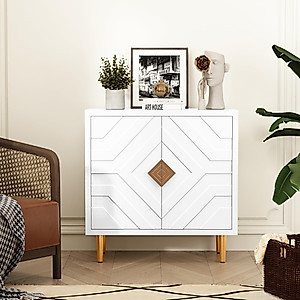 HLR Storage Cabinet with 2 Doors, Accent Cabinet with Decorative Embossed Pattern Doors, Buffet Cabinet Sideboard for Living Room, Kitchen, Dining Room, Hallway