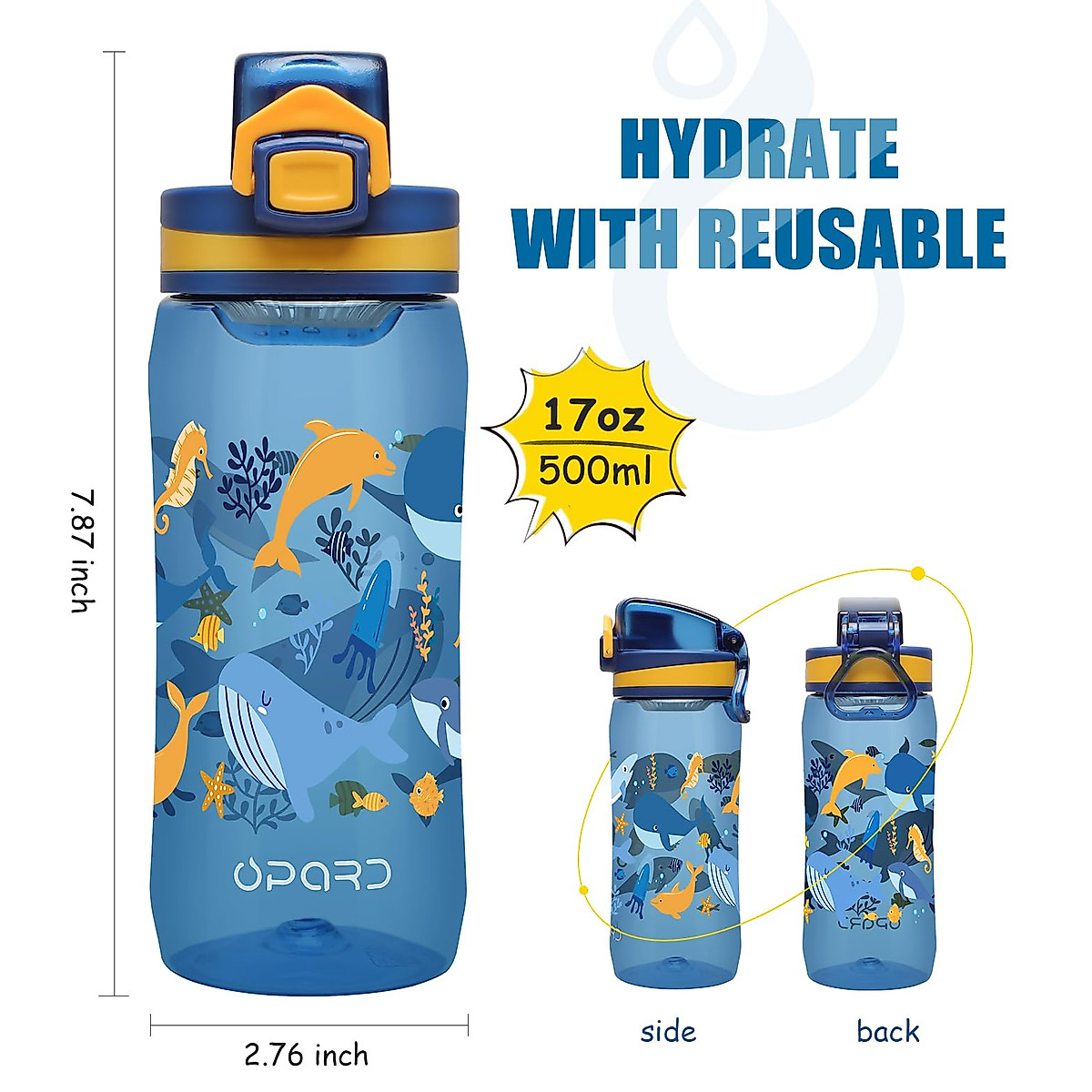 Opard 17oz Kids Water Bottle with Leak Proof Flip-Top Lid, Reusable BPA-Free Tritan for School and Travel