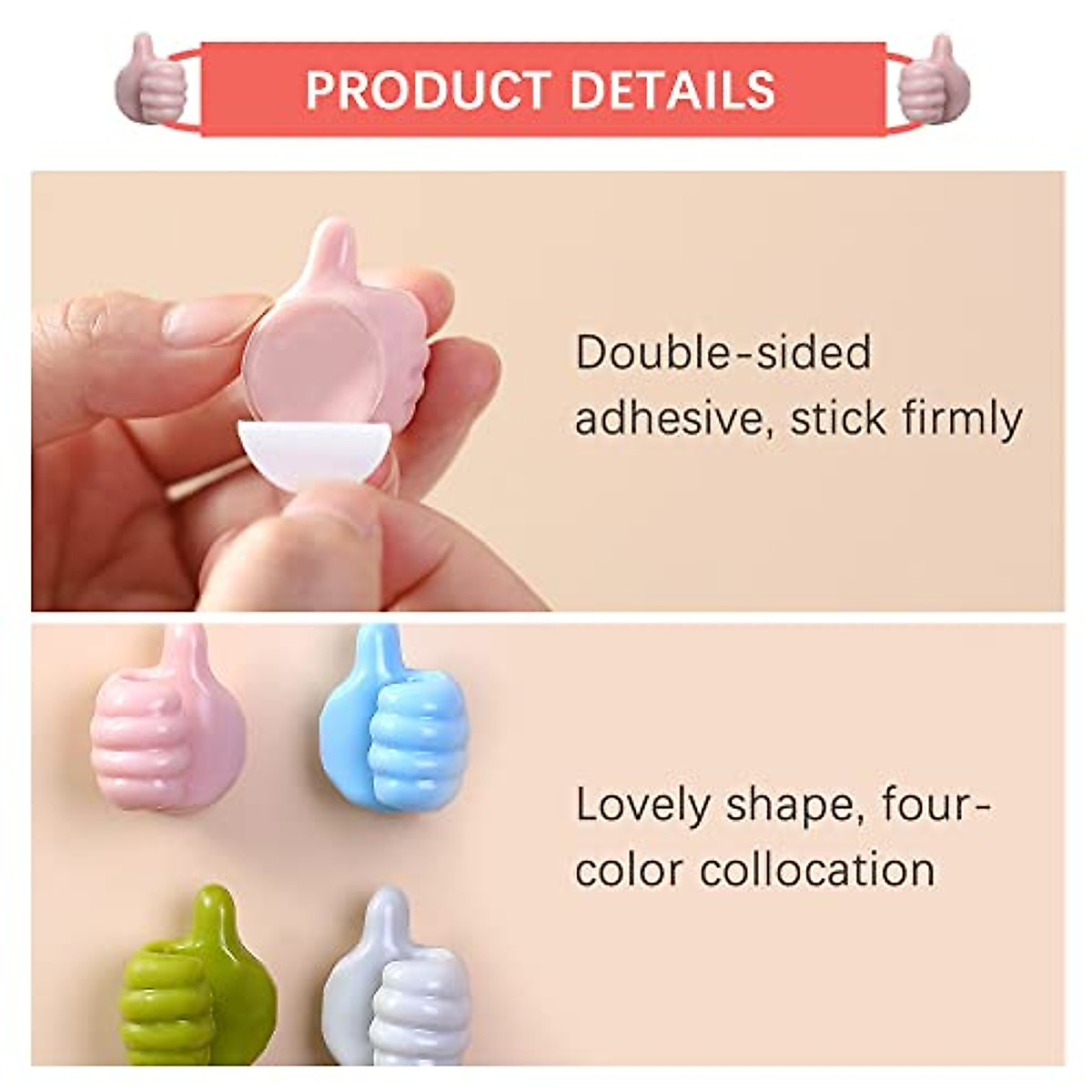 WAYUTO 12Packs Adhesive Hooks for Hanging Wall Decor Small Silicone Sticky Wall Hooks Damage Free Cord Holder Cute Hand Shape Utility Shower Hooks Hanger for Office Kitchen Bathroom