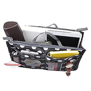 Vercord Purse Organizer Insert for Handbags Bag Organizers Inside Tote Pocketbook Women Nurse Nylon 13 Pockets Black Dot Medium