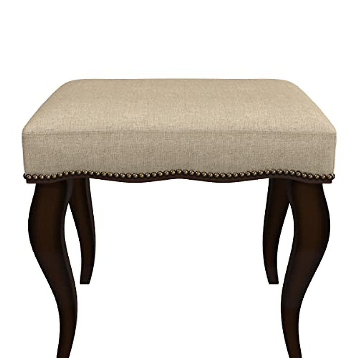 Hillsdale Furniture Hamilton Backless Vanity Stool, Burnished Oak Wood and Ivory Upholstery with Nail Head Trim