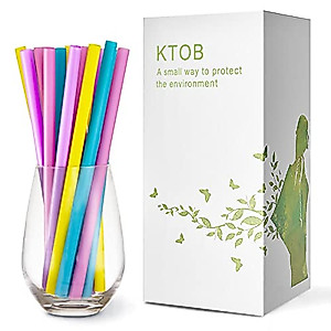 100 Count 100% Compostable PLA Jumbo Smoothie Straws-2/5" Wide X 8 1/4" Long KTOB Biodegradable Colorful Disposable Drinking Straws-Eco Friendly Plant-Based Plastic Milkshake Straws