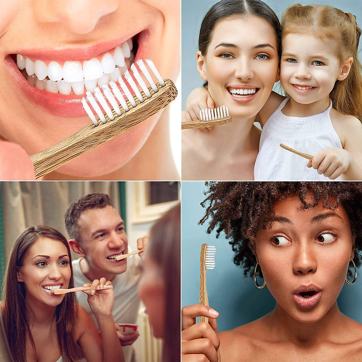 Bamboo Toothbrushes Medium Bristles 5-Pack – 4 White Wooden Toothbrushes, 1 Black Charcoal Toothbrush – Biodegradable Natural Eco Friendly