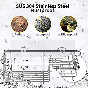 Apusu 2-Pack Shower Caddy Hanging Basket Shelf 2 Hooks,Premium Stainless Rustproof Shower Accessories, Sturdy Shower Racks In Small Shower, Sticky Shelves Wall Organizer- No Drilling, Tub Organizer