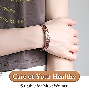 Jecanori Magnetic Copper Bracelet and Copper Ring for Women Men,Vintage Flower Wristband Brazaletes Magnetic Field Therapy Gifts