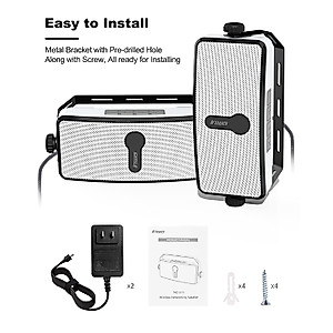 Inwa Bluetooth Outdoor Speaker, IPX5 Waterproof Wall Mount Speaker, Wireless Sync Up to 100 Speakers, Connect Seamlessly to Phone, Computer, Echo Dot, Suitable for Patio, Porch, Gazebo, Garage, 2 PCS