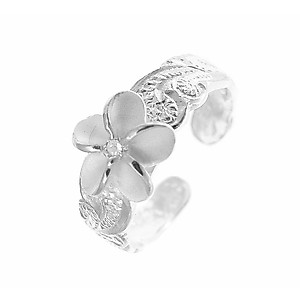 Arthur's Jewelry 925 sterling silver 8mm Hawaiian plumeria flower scroll white cz toe ring