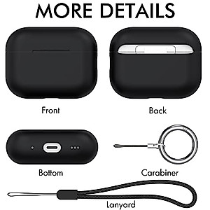 NIUTRENDZ AirPods Pro 2 Case Cover 2022 Slim Silicone Shock-Absorbing Protective Case with Lanyard [Front LED Visible] (Black)