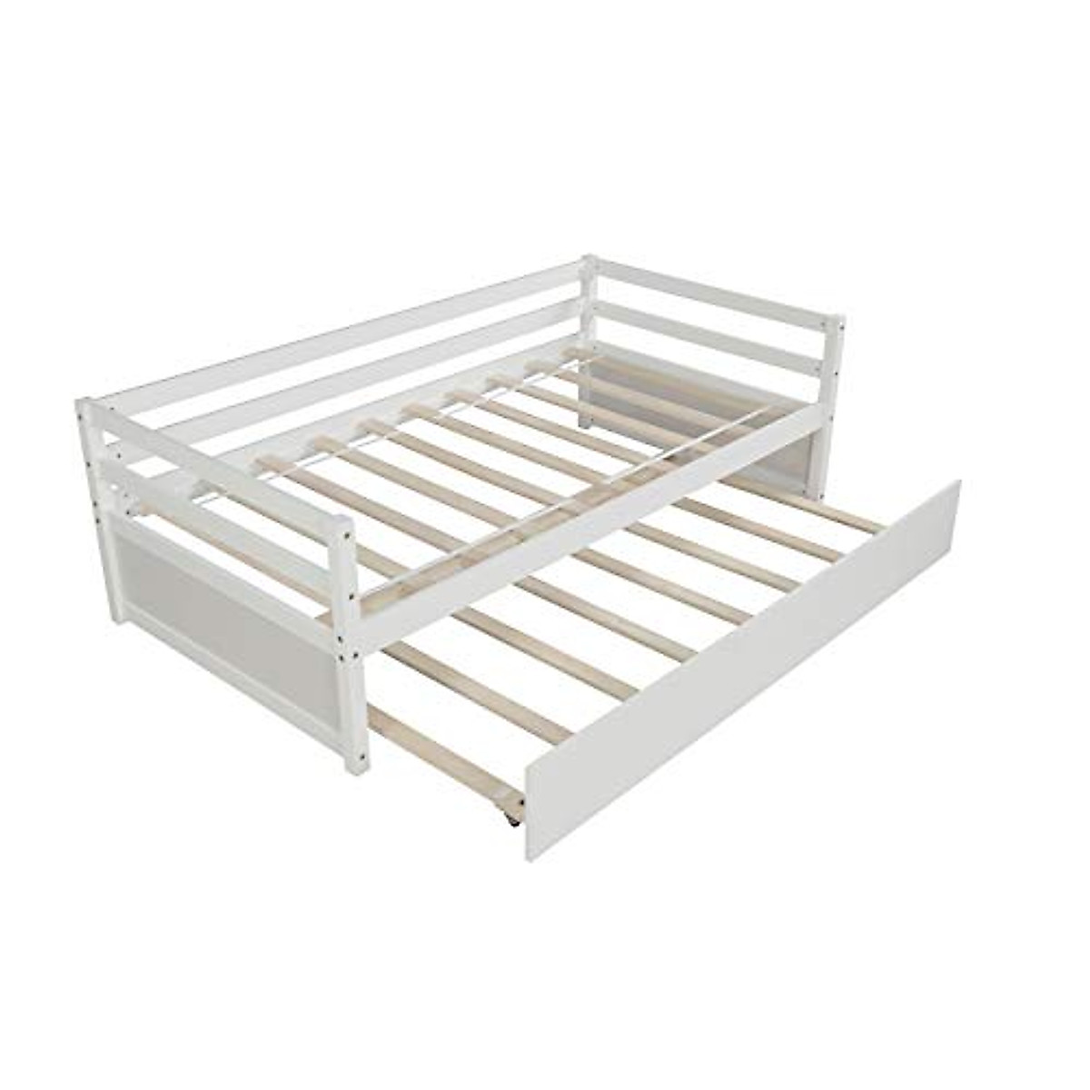 Hanway Twin Daybed with Trundle – Pine Wood Material Bed Frames – Elegant Furniture for Compact Rooms – Bedroom Accessories Ideal for Small Living Spaces – Classic White Paint Coating