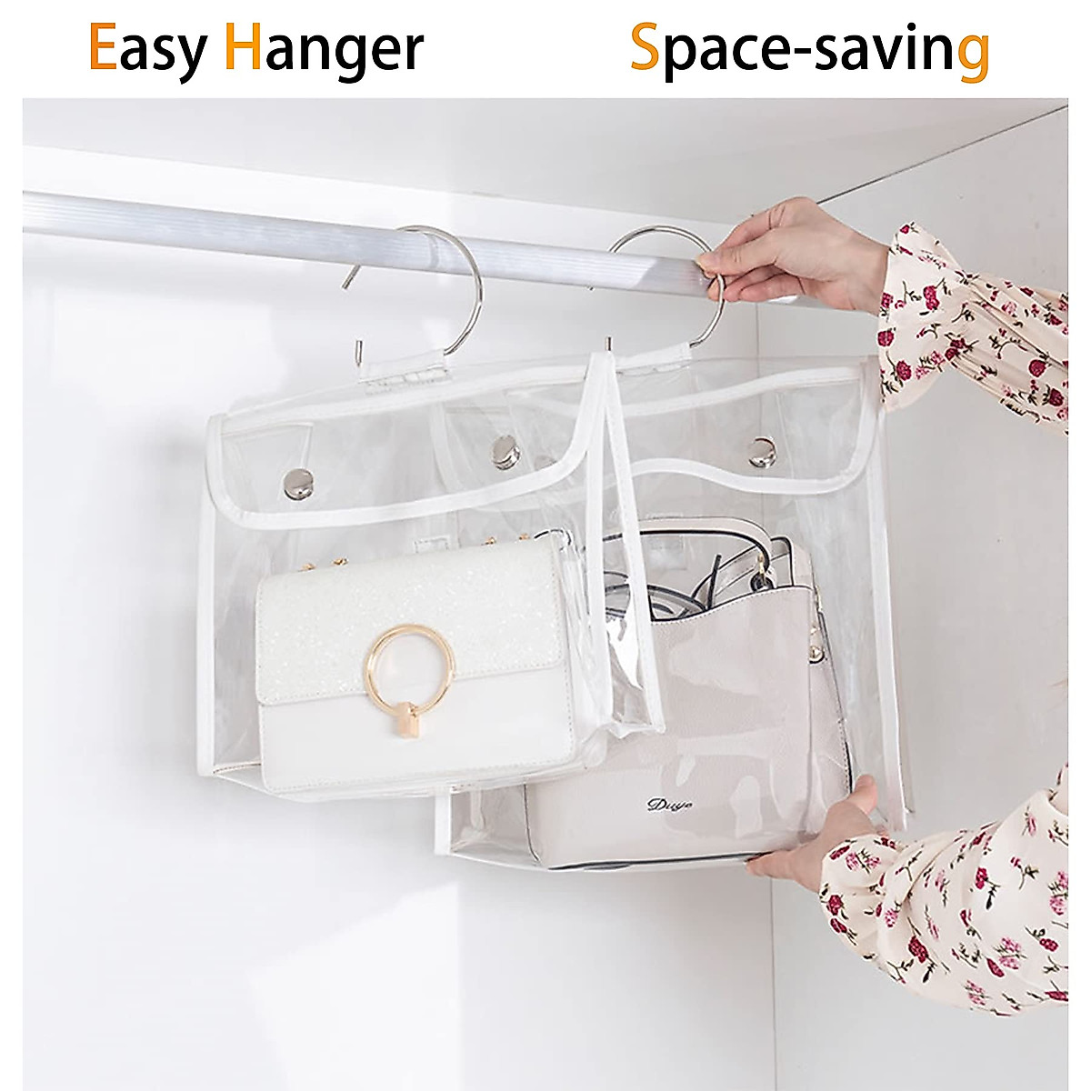 Holgosiu Handbag Dust Bag Clear Handbag Storage Transparent Handbag Organizer Clear Purse Storage Organizer Anti-dust Storage Bag for Closet PVC Handbag Dust Cover Clear Hanging Shelves, 3 Sizes