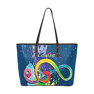 Watercolor Music Note Blue Personalized Leather Tote Bag Large Capacity Handbag