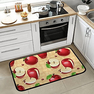 Kitchen Rugs Apples Plaid Check Anti Fatigue Memory Foam Floor Mat Non-Skip Cushioned Absorbent Kitchen Runner Rug for Entryway Hallway Farmhouse Bathroom Dining Room 39x20 in