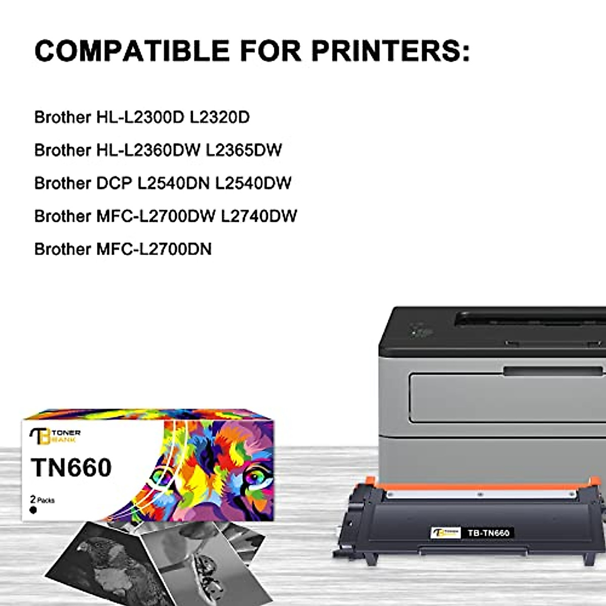 Toner Bank Compatible TN660 TN630 Toner Cartridge Replacement for Brother TN660 TN630 TN 660 630 TN-660 TN-630 HL-L2380DW MFC-L2700DW HL-L2300D HL-L2320D HL-L2340DW L2540DW Printer Ink (Black, 2-Pack)
