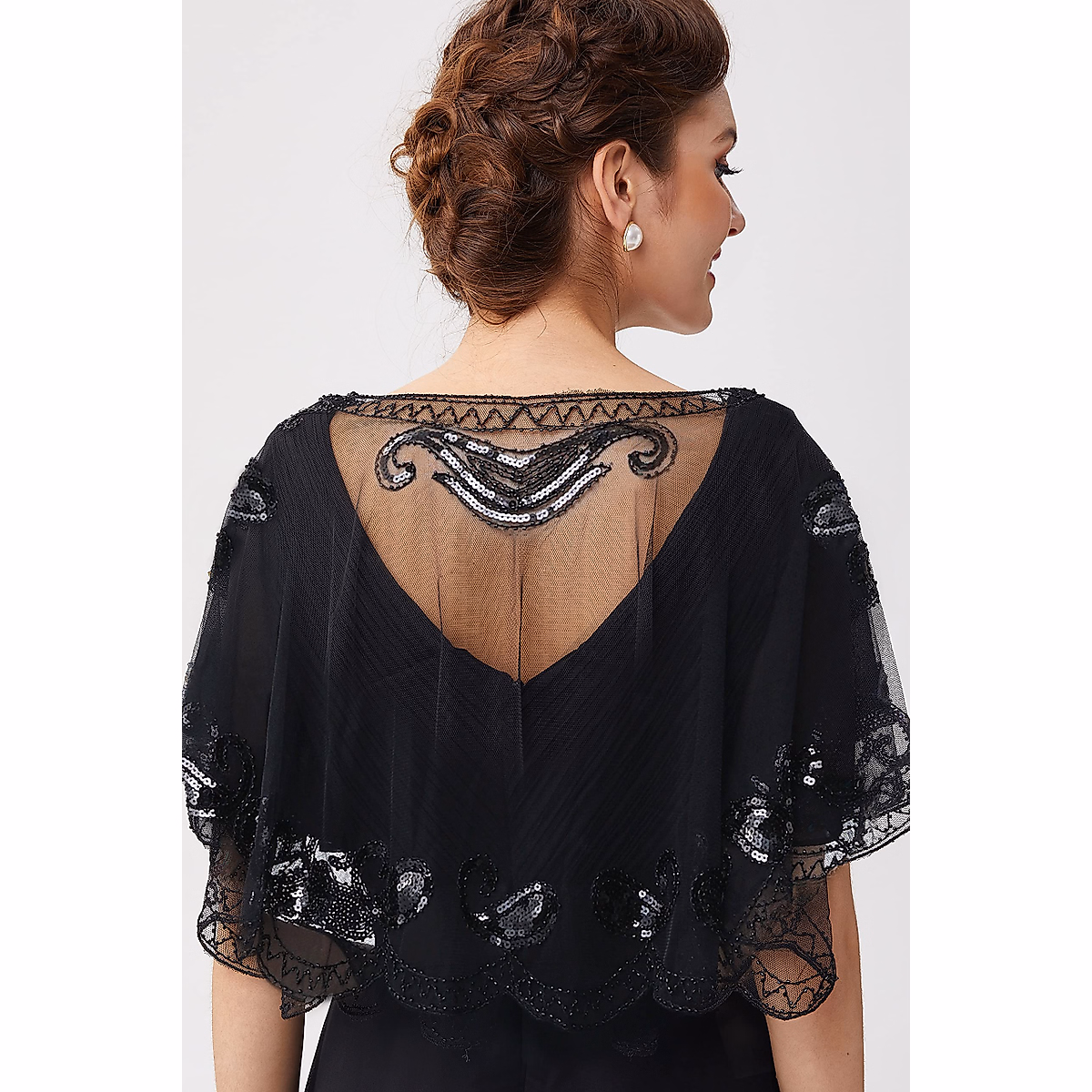 BABEYOND 1920s Shawl Wraps Beaded Evening Cape Bridal Shawl Flapper Cover Up (Black)