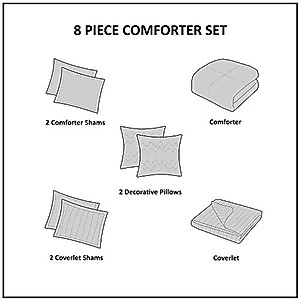 Madison Park Marina Comforter Quilt Combo Set - Modern Luxury Design, All Season Down Alternative Bedding, Matching Shams, Decorative Pillows, King/Cal King(104"x92") Seersucker Blue 8 Piece