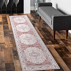 Carvapet Vintage Area Rug Boho Soft Rug Non-Slip and Stain Resistant for Kitchen,Living,bedrooms,hallways,Children's playrooms and Dining Room Carpet Mat(2X10,Pink)