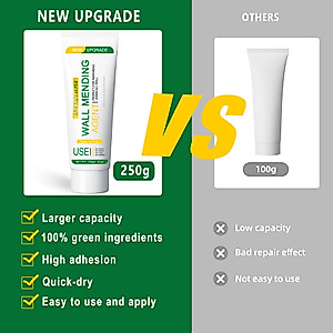 Drywall Repair Kit with Scraper, 8.2 oz Non-Toxic Wall Spackle Repair Paste, Quick Repair Wall Mending Agent for Home Wall Damage, Nail Holes, Cracks, Graffiti, 250g