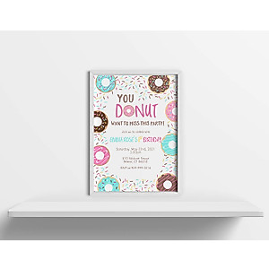 Donut Birthday Party Invitations Doughnut Wanna Miss This Party Invites Sprinkles Adults Kids 30th 40th 50th Retirement Shower Custom Printed Customized Personalized (12 Count)