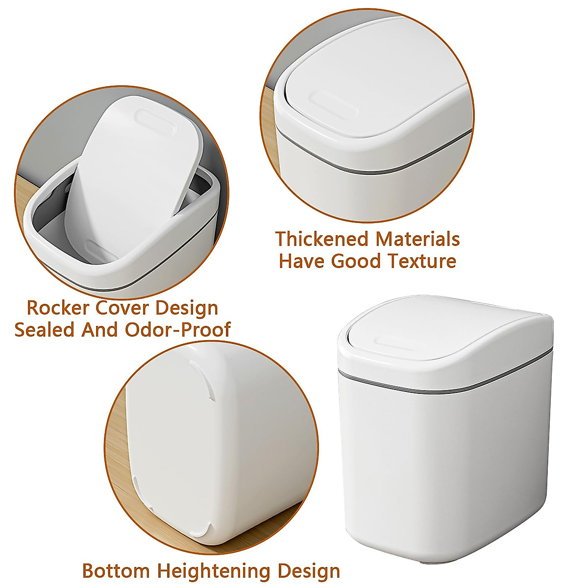 Toguma Desktop Trash Can with Lid Table Trash Basket Bedside Plastic Waste Paper Basket Mini Trash Bin for Car Wastebasket for Coffee Shop (White)