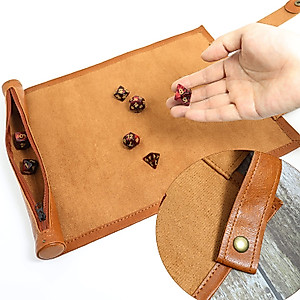 Lohoee 2Pcs Dice Rolling Mat PU Leather Dice Holder Tray with Zipper Folding Dice Bag for Dice Game Accessories (Brown and Purple)