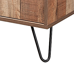 Baxton Studio Mathis Modern and Contemporary Rustic Brown Finished Wood and Rose Gold Finished Metal Wine Storage Cabinet