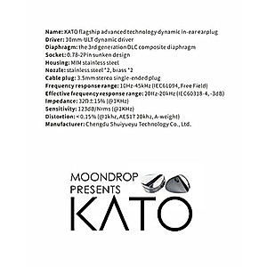 Moondrop KATO Earphone DLC Composite Diaphragm Advanced Ultra Linear Technology Dynamic in-Ear Earplug (Matte Steel)