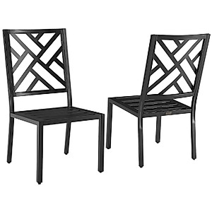 Crosley Furniture Locke 2-Piece Outdoor Chair Set, Dining Patio Chairs for Deck, Backyard, Matte Black with Creme Cushions