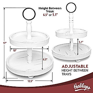 Hallops Wood 2 Tiered Tray | Rustic Farmhouse Decor | Rustic Serving Cake Stand | Galvanized Kitchen Table | Fall Decor | Food and Party Display(White)