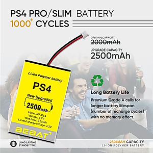 BEBAT 2pcs PS4 Controller Battery,2500mAh Replacement for PS4 Pro Slim Controller 2016 (or newer) CUH-ZCT2 or CUH-ZCT2U with Tool Kits,NOT Compatible with PS4 Wireless Controller 2015 and Before