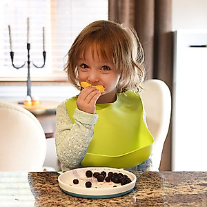 PandaEar Set of 2 Cute Silicone Baby Bibs for Babies & Toddlers (10-72 Months) Waterproof, Soft, Unisex, Non Messy - Turquoise/Lime Green…