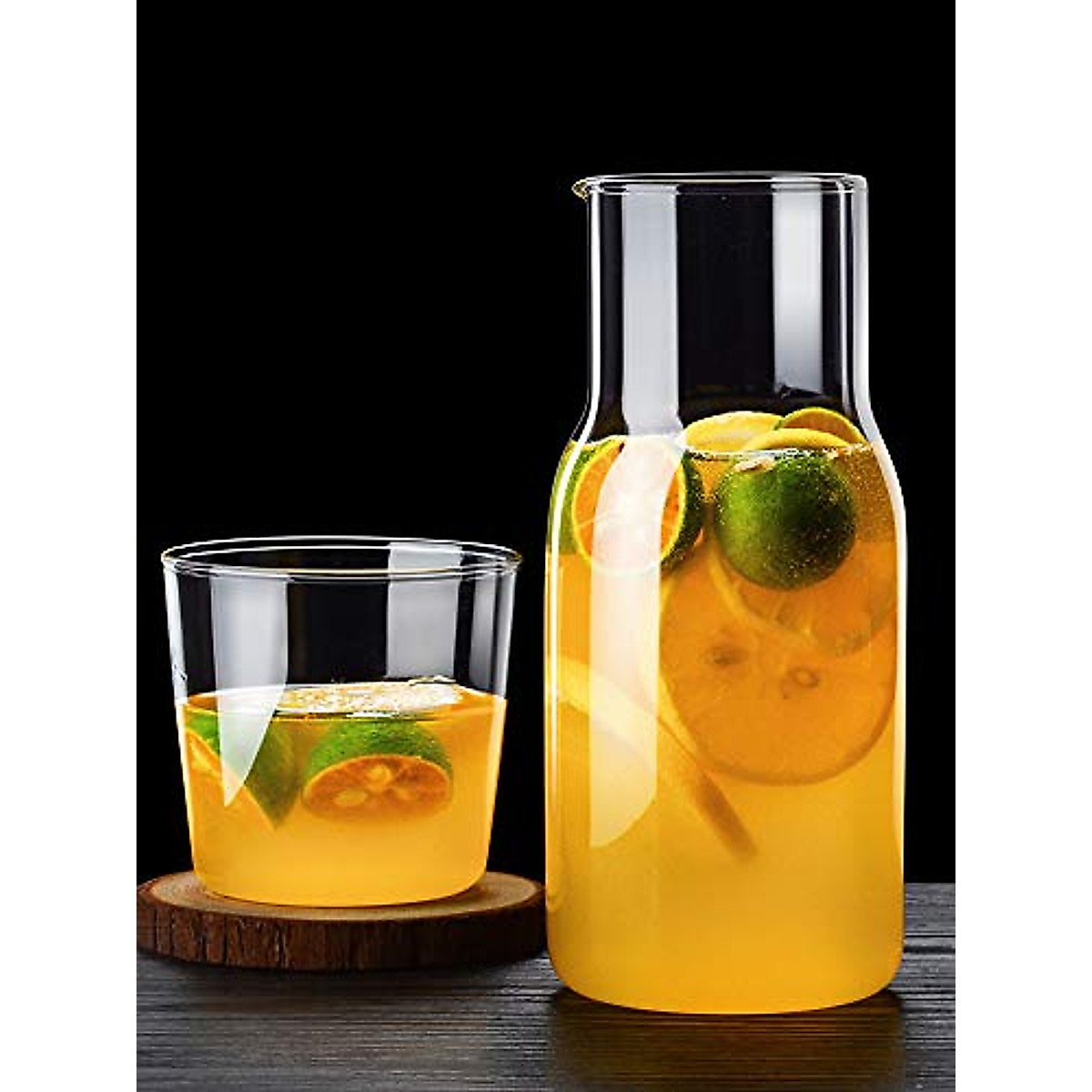 Bedside Carafe Night Water Carafe with Tumbler Glass 2 Piece Water Carafe Set for a Handy Midnight Drink,Heat Resistant Glass,14 oz