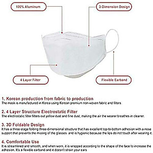 10 Pack, 4-Layers KF94 Certified Korean Face Mask (Made in Korea) (Kids, Children, Youth, Adults) [HappyLife] (Kids White)