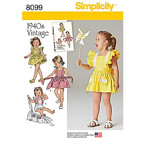 Simplicity 8099 Vintage Toddler Romper and Skirt Sewing Pattern, Sizes 1/2-4
