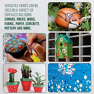 U.S. Art Supply Professional 24 Color Set of Outdoor Acrylic Paint in 2 Ounce Bottles, Plus a 7-Piece Brush Kit - Vivid Colors for Artists, Students - Use on Canvas, Rocks, Kids' Wood Crafts, and Toys