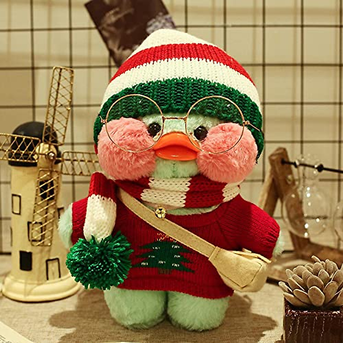Big Duck Stuffed Animal Clothes Accessories 12 in Duck Plush Kawaii Stuffed Animal Toy with Glasses, Large Cute Plushies Super Soft Plush for Girls Boys, Softest Birthday Valentine Gift (Green)