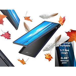 Duex Max Blue Portable Monitor with Adhesive, Mobile Pixels 14.1" Full HD 1080P IPS Auto Rotated Laptop Screen Extender, USB A/Type-C USB Powered Plug and Play