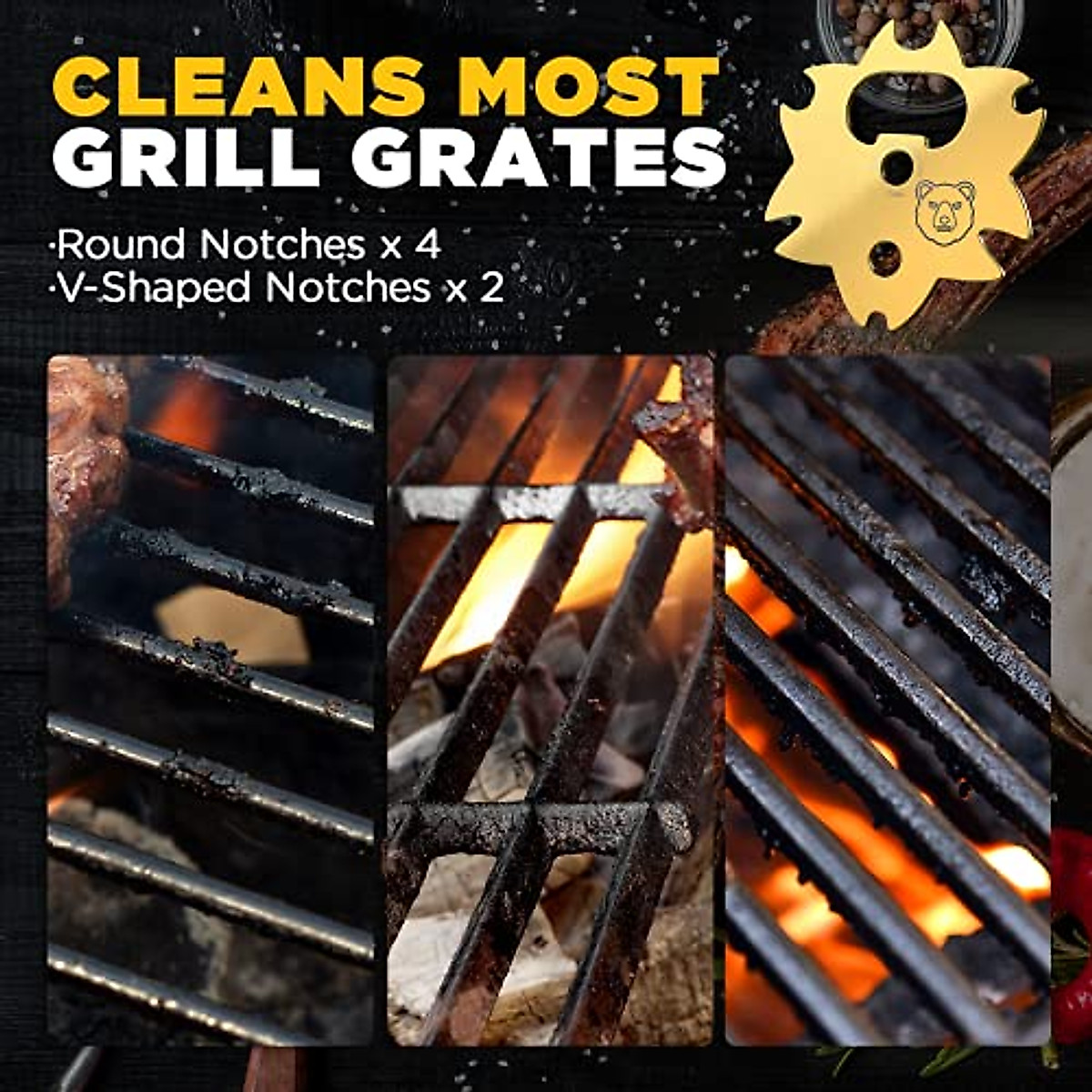 Grill Scraper BBQ Stocking Stuffer - Kitchen Gadgets Accessories Gifts for Men Women Safe Grate Cleaner Tools with Bottle Opener for Barbeque Cleaning Bristle-Free Must Have Cool Grilling Gifts Ideas