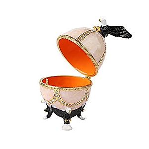 Furuida Easter Egg Eagle Trinket Box Hinged Enameled Ornament Decorative Jewelry Ring Store Box Hand-Painted Craft Gifts for Home Decor (White)