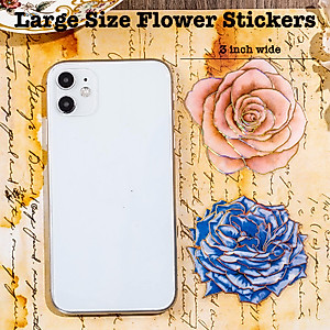 Knaid 80 Pieces Large Size Flower Stickers with Gold Holographic Outlines, Glitter Shiny Floral Waterproof Decorative Decals for Scrapbooking Supplies Junk Journal Bullet Journals Planners