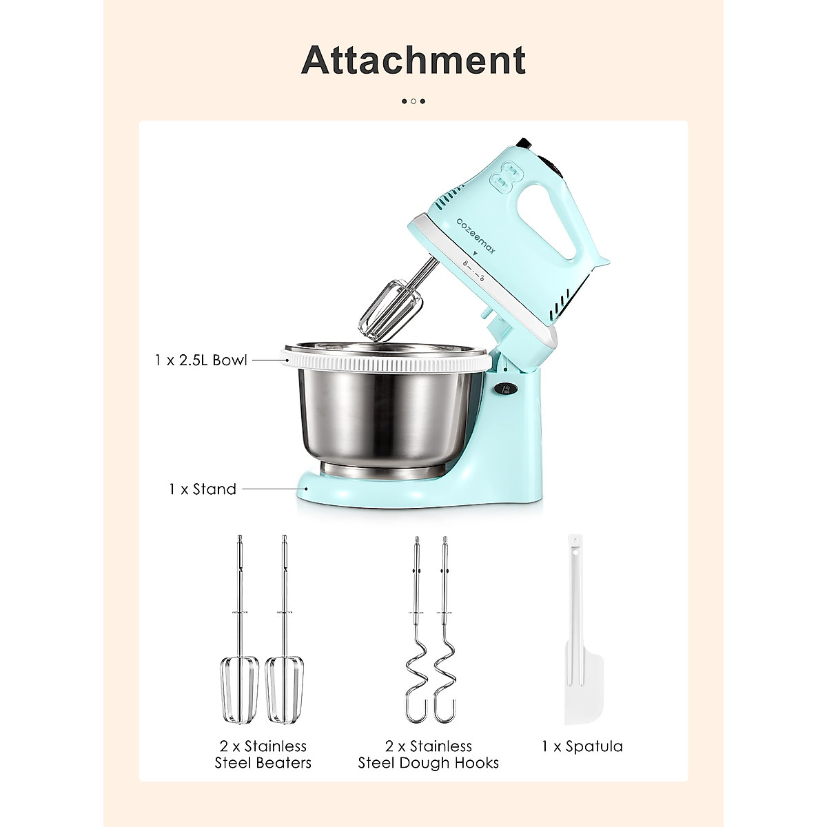 2 in 1 Hand Mixers Kitchen Electric Stand mixer with bowl 3 Quart, electric mixer handheld for Everyday Use, Dough Hooks & Mixer Beaters for Frosting, Meringues & More (Aqua)