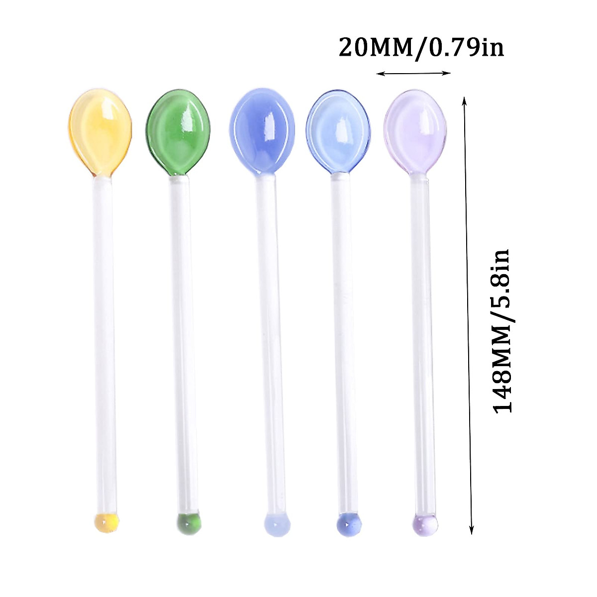 Luluxing 8Pcs Heat Resistant Glass Spoons Stirring Rod Salt Sugar Small Teaspoon For Coffee Ice Cream Dessert Cocktail Milkshake Cold Drink