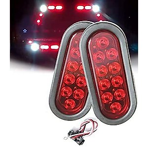 AUTOSMART 2PCS Red Oval Sealed LED Turn Signal and Parking Light Kit with Light, Grommet and Plug for Truck, Trailer (Turn, Stop, and Tail Light)
