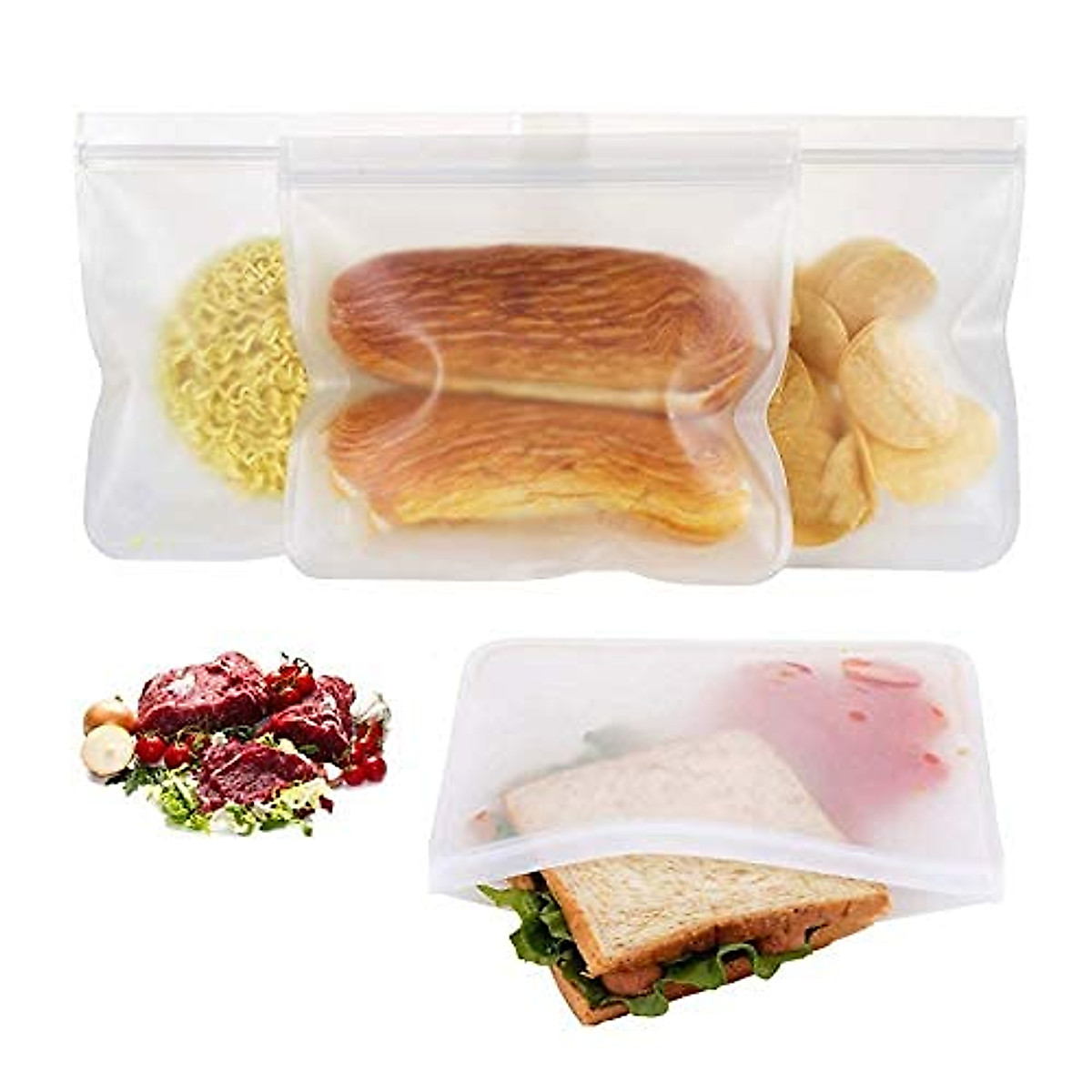 Reusable Storage Bags, 13x Lunch Bags, Food container sets, 4xSnack Bag+4x Sandwich Bags+3xLarge Bag+2 Extra Size Gallon Bags, Leak-proof for Lunch and Easy for Travel.