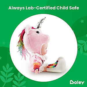 Boley Unicorn Baby Doll - Open and Close Eyes Unicorn Baby Doll for Kids - Classic 16 Inch Babydoll with Unicorn Plush-Hoodie and Cotton Dress - Unicorn Toy for Toddlers and Kids Ages 3 and Up
