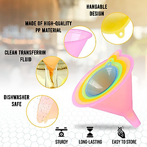 iSnuff Kitchen Funnel Set with 5 Sizes, Small to Large Plastic Cooking Funnel with Narrow Spout for Filling Bottles, Jars, Bowls, Spices, Powder Funnels, Essential Oils