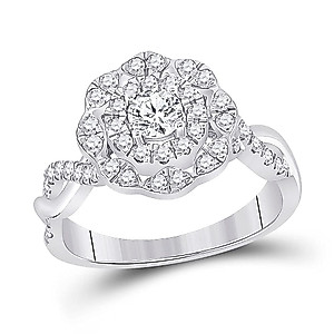 The Diamond Deal 14kt White Gold Round Diamond Halo Bridal Wedding Engagement Ring 7/8 Cttw
