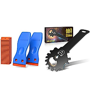 HELEMAN BBQ Grill Scraper Gifts for Men and 2 Pack Plastic Razor Blade Scraper Tool