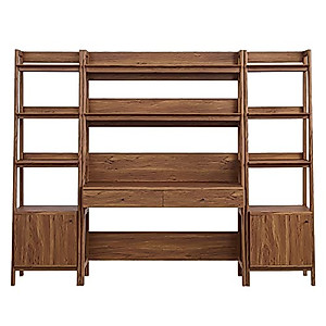 Modway Bixby 3-Piece Home Office Desk and Bookshelf Display Case in Walnut