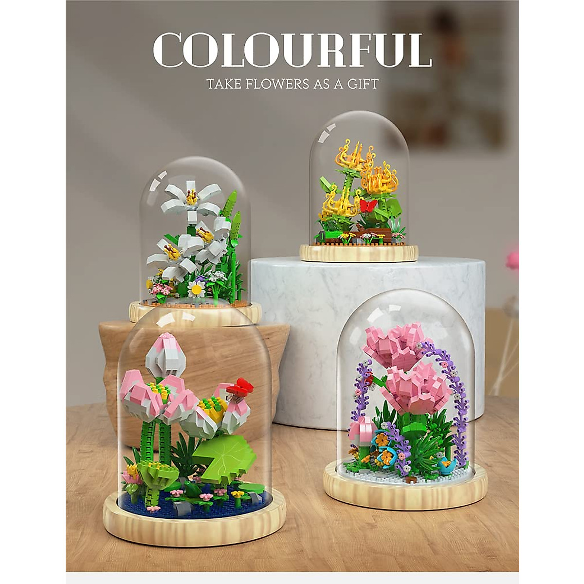 FLOWERKITY Building Blocks Flower Set Carnation Bouquets Mini Blocks with Dust Cover, Botanical Collection Gifts for Adults, Women… (Pink Carnation)