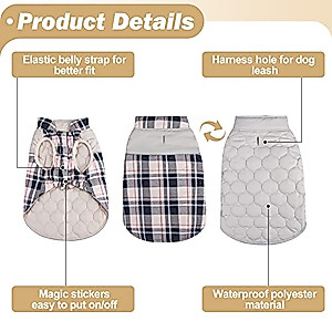 BEAUTYZOO Reflective Dog Winter Coat,Reversible British Style Plaid Dog Vest Windproof Waterproof Dog Jacket Clothes for Small Medium Large Dogs, Pet Apparel Girl or Boy Outfits, Beige S